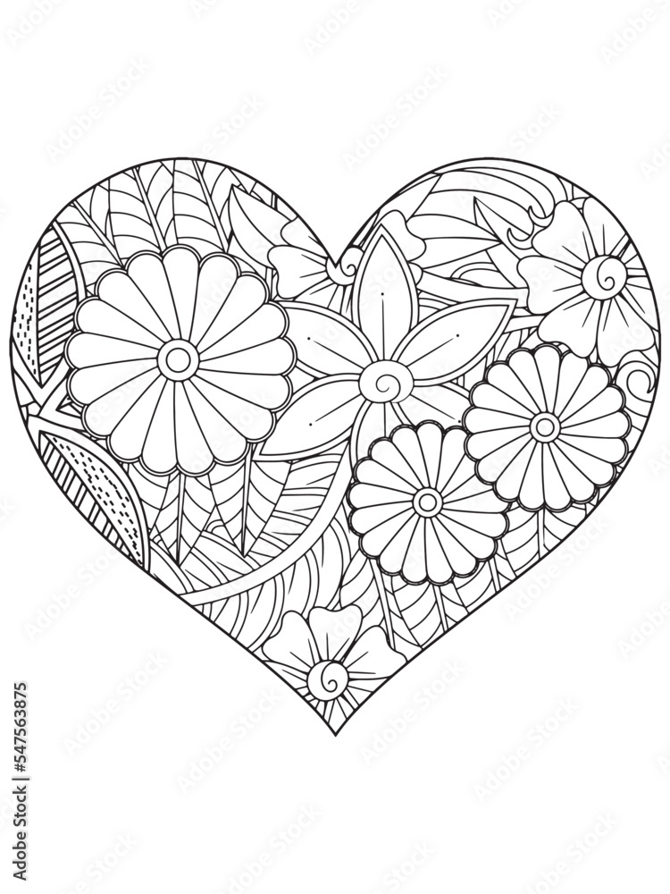 flower coloring page and Heart-Coloring-Pages for adults and kids ...