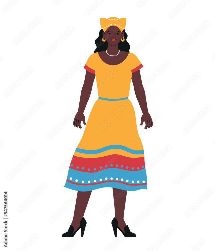 Colorful Cuban element. Young girl in bright dress with traditional ...