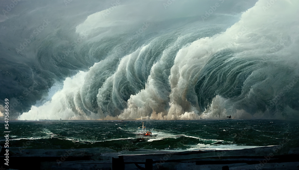 Spectacular scenery of gigantic tsunami-like wave at sea and ...