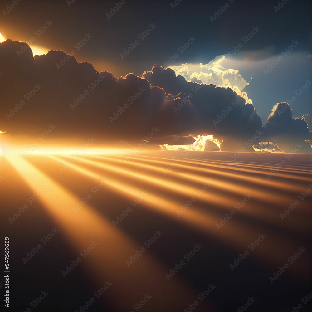 Hyper realistic illustration of the sun rays peeking through the ...