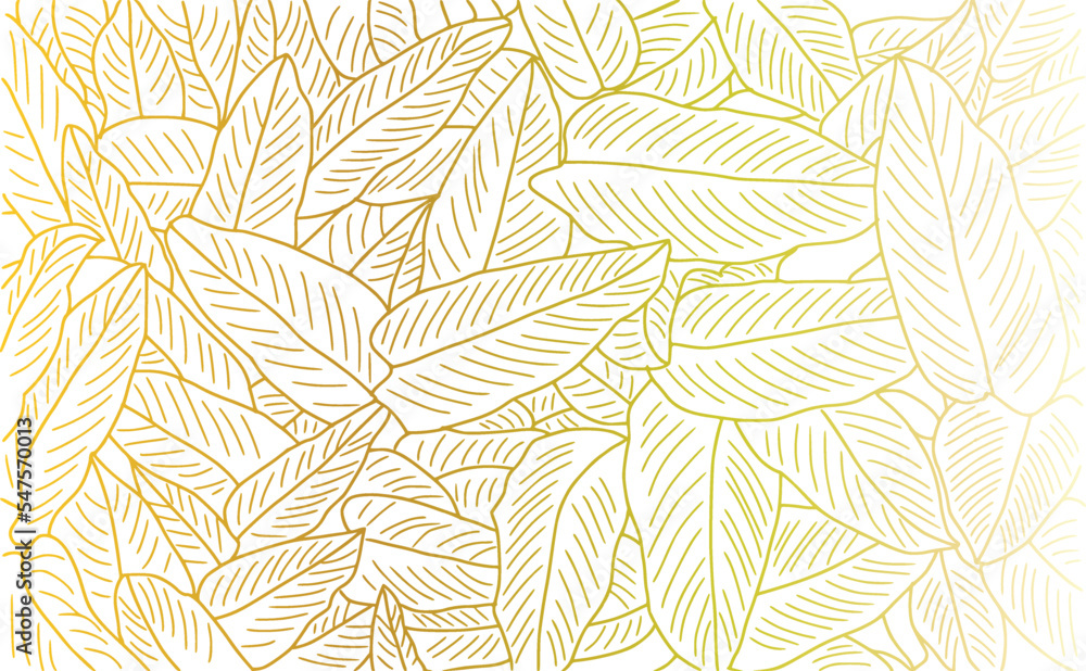 Luxury gold line art and Variegated Plants nature drawing background ...