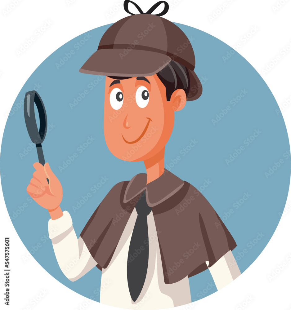 Retro Style Detective Man Holding a Magnifying Glass Vector Cartoon ...
