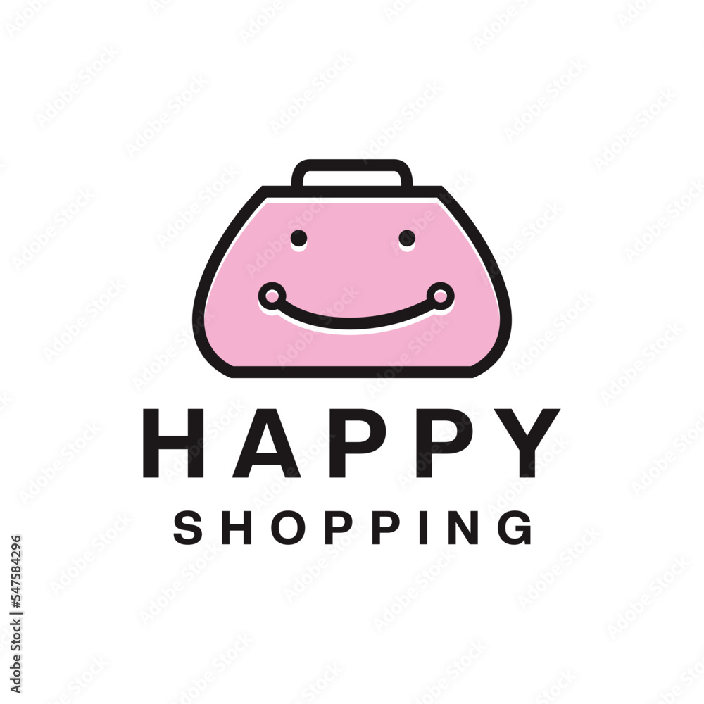 Happy Shopping Logo Design Vector illustration simple cart symbol ...