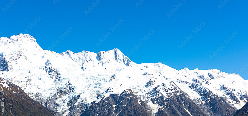 The mountain view of alpine as snow-capped mount peaks in Swiss ...