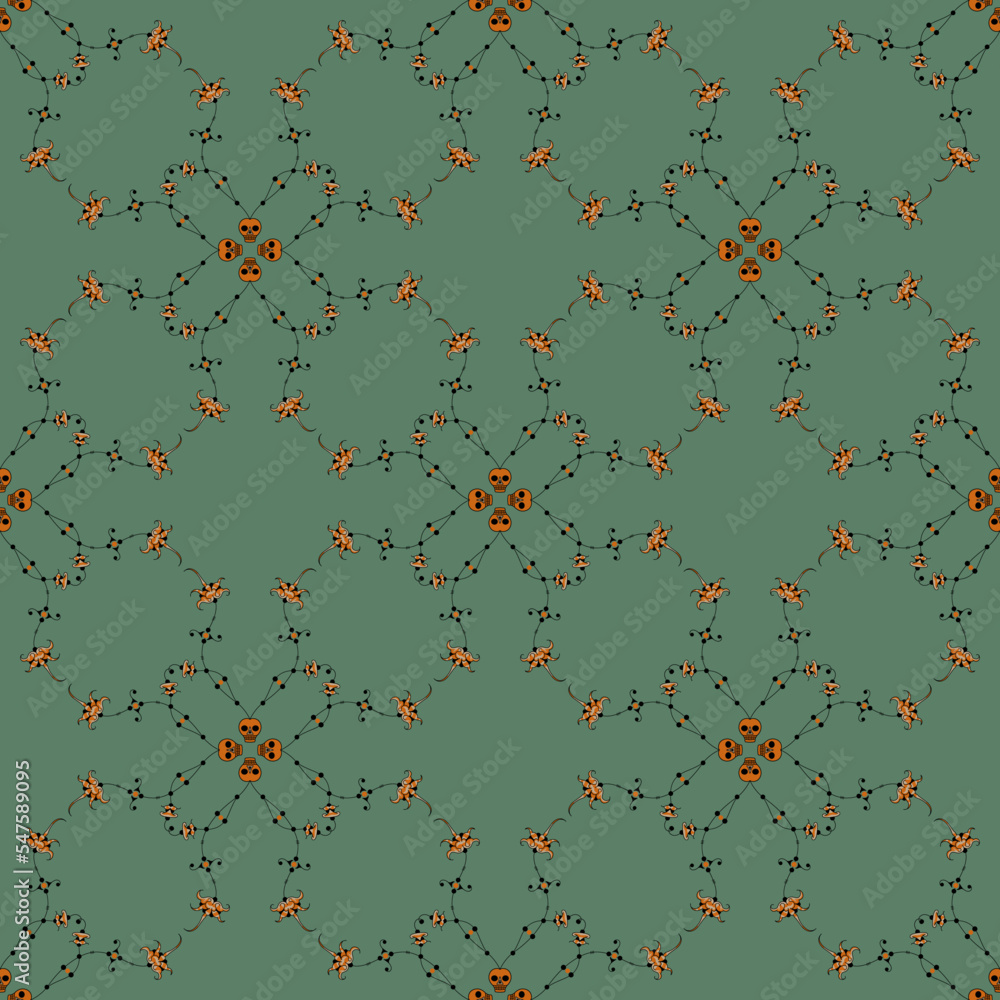Seamless pattern with Dia de los muertos motifs. Beautiful vines ...