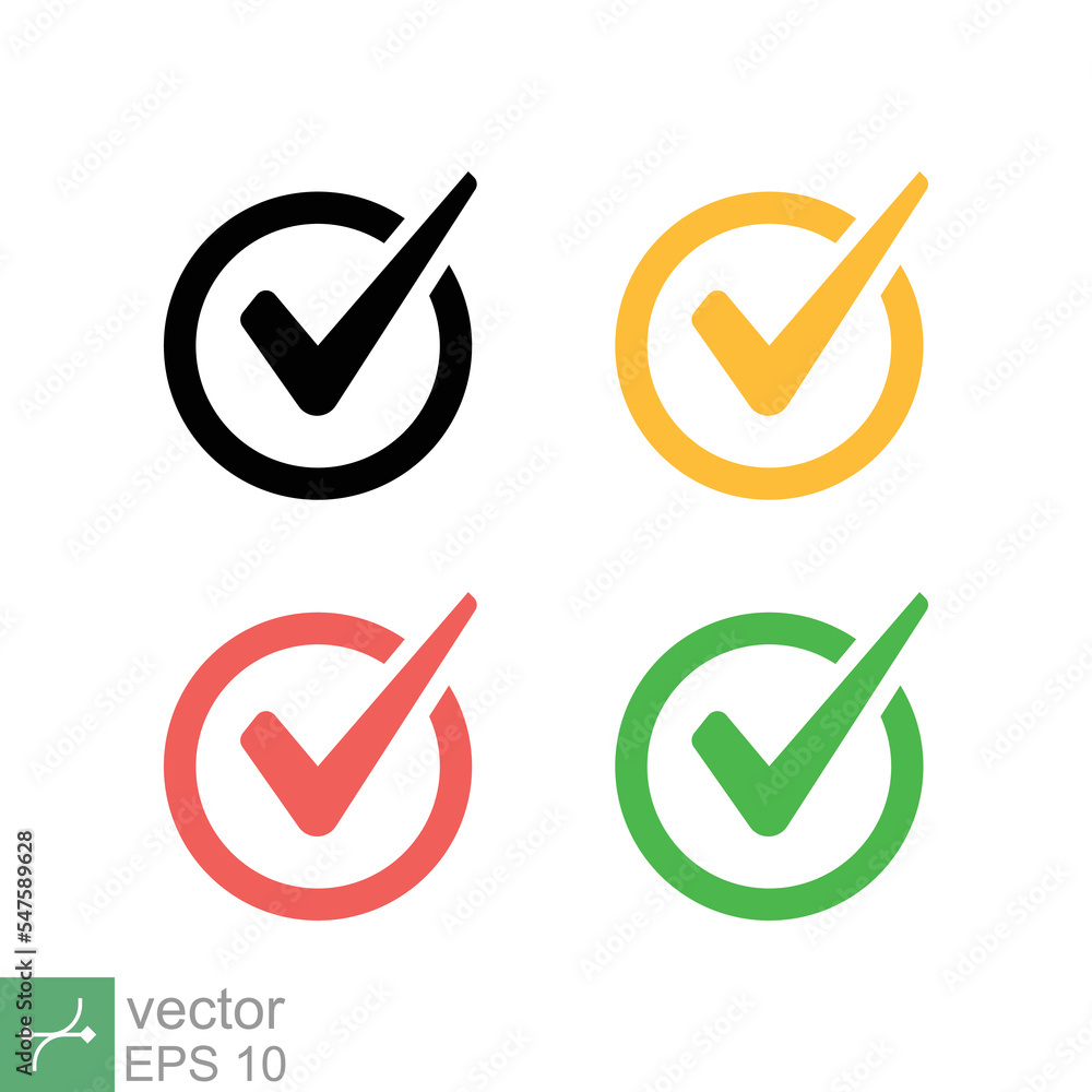Check mark icon set. Simple flat style. Tick, right, checkmark, correct ...