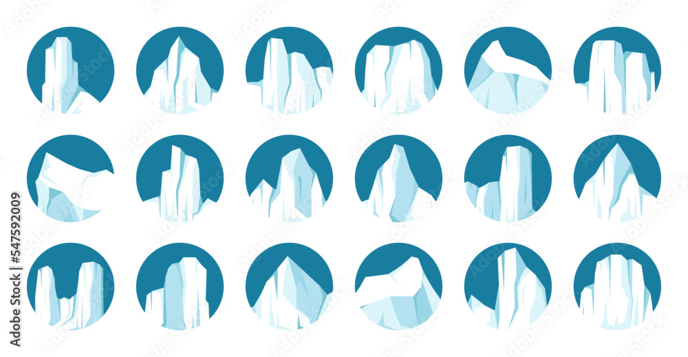 Floating icebergs collection. Drifting arctic glacier, block of frozen ...