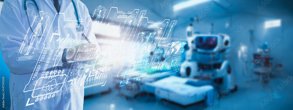 Doctor work with laptop computer,digital healthcare technology,system ...