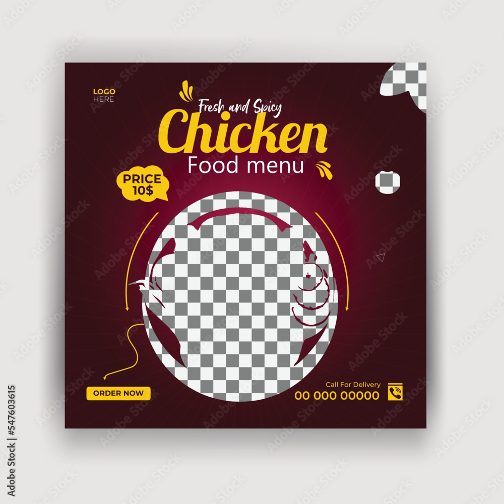 Chicken food menu and social media post design template Stock Vector ...