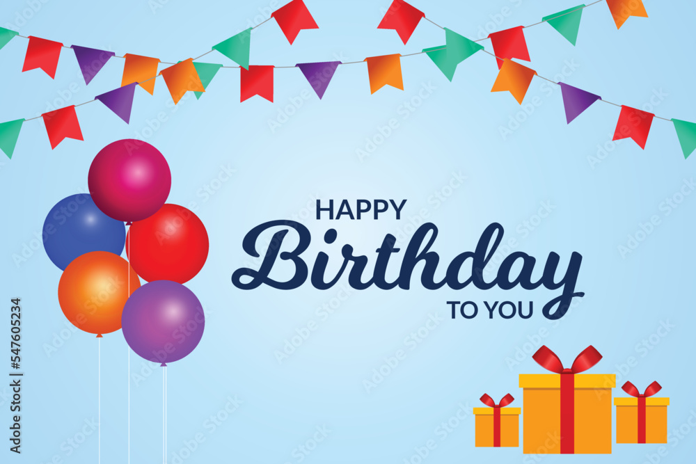 Happy Birthday flat design with gift box and balloons vector Stock ...