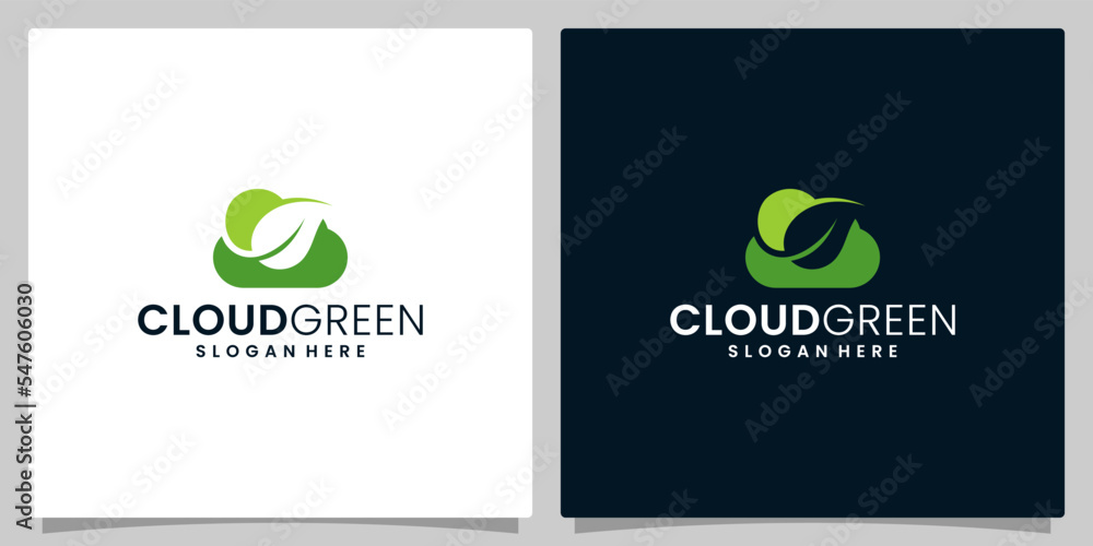 Cloud logo design template with leaf green logo graphic design vector ...
