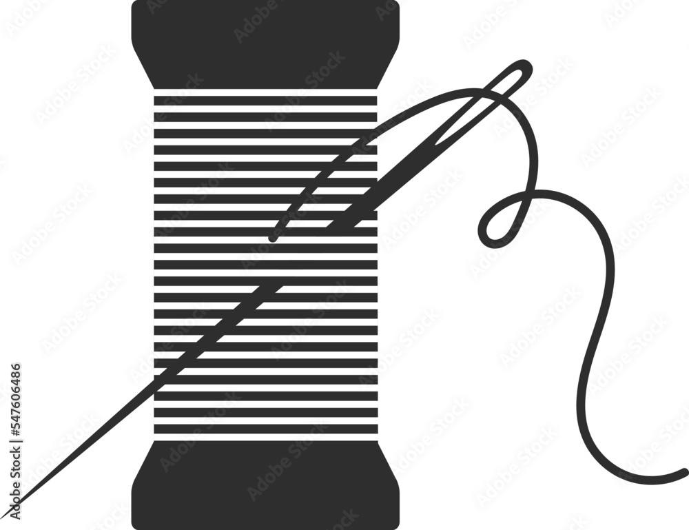 Needle and spool silhouette icon vector illustration. Black bobbin ...