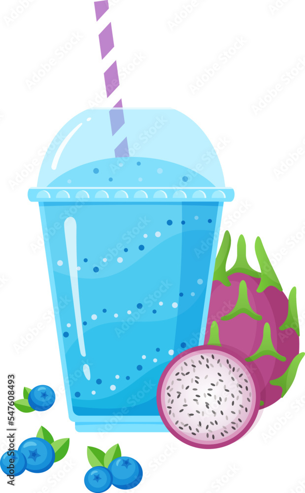 Fresh fruit smoothie shake cocktail set vector illustration. Glass with ...