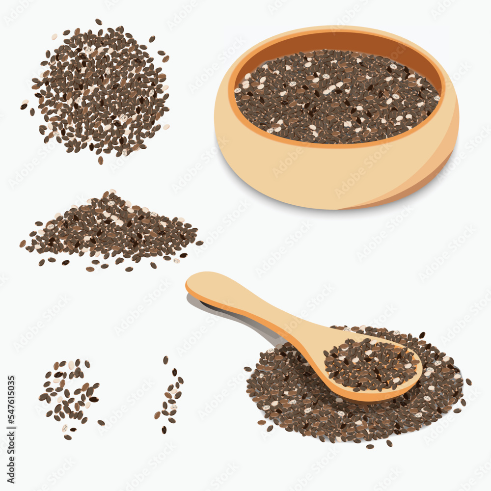 Set of chia seeds on white background. Super food nutrient. Chia seeds ...