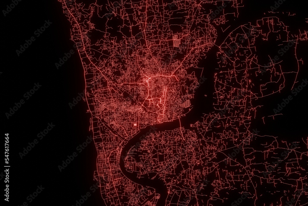 Street map of Chittagong (Bangladesh) made with red illumination and ...