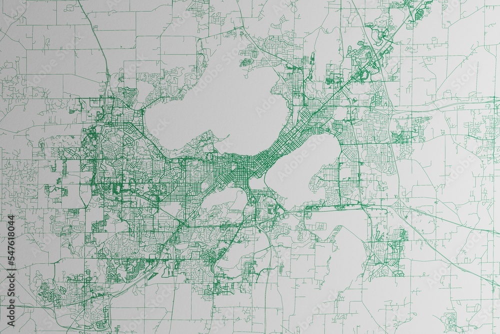 Map of the streets of Madison (Wisconsin, USA) made with green lines on ...