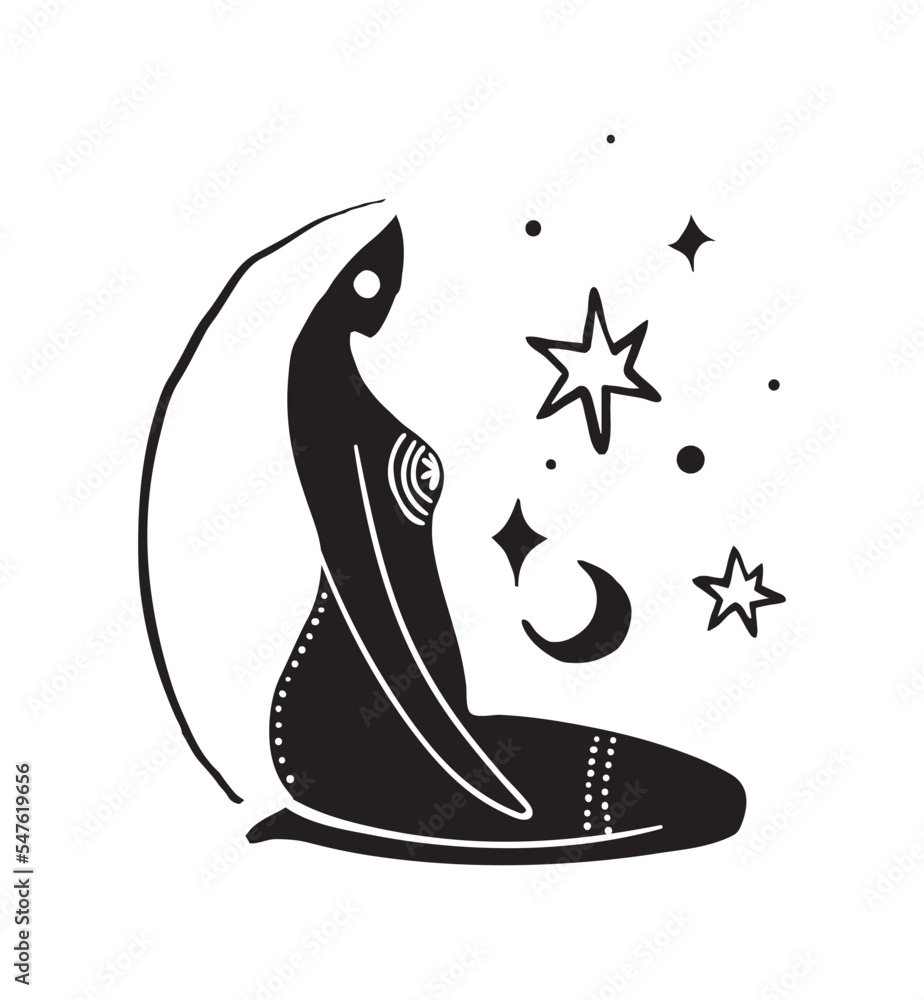 Modern abstract silhouette of a mystical witch woman, boho tattoo ...