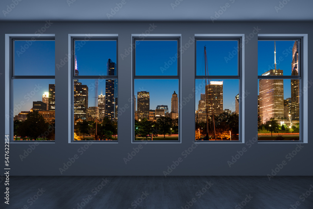 Downtown Chicago City Skyline Buildings from High Rise Window ...