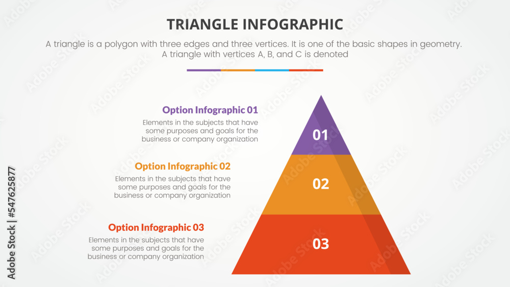 infographic triangle concept for slide presentation with 3 point list ...
