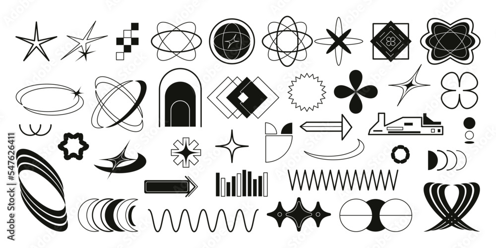 Y2K retro futuristic elements and abstract brutalism shapes. Trendy ...