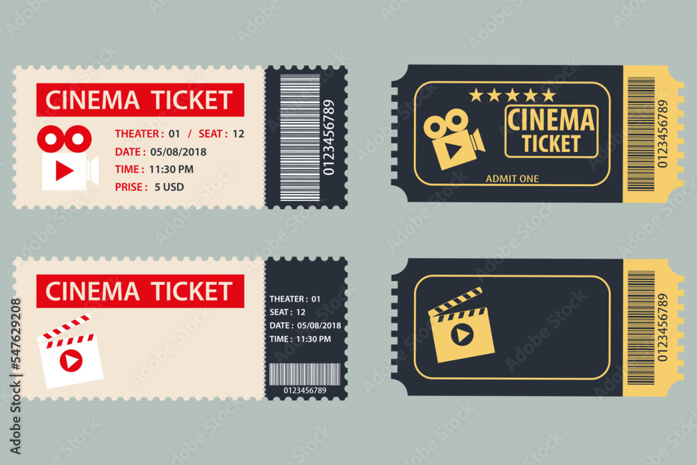 Cinema ticket, two realistic cinema tickets isolated on white ...