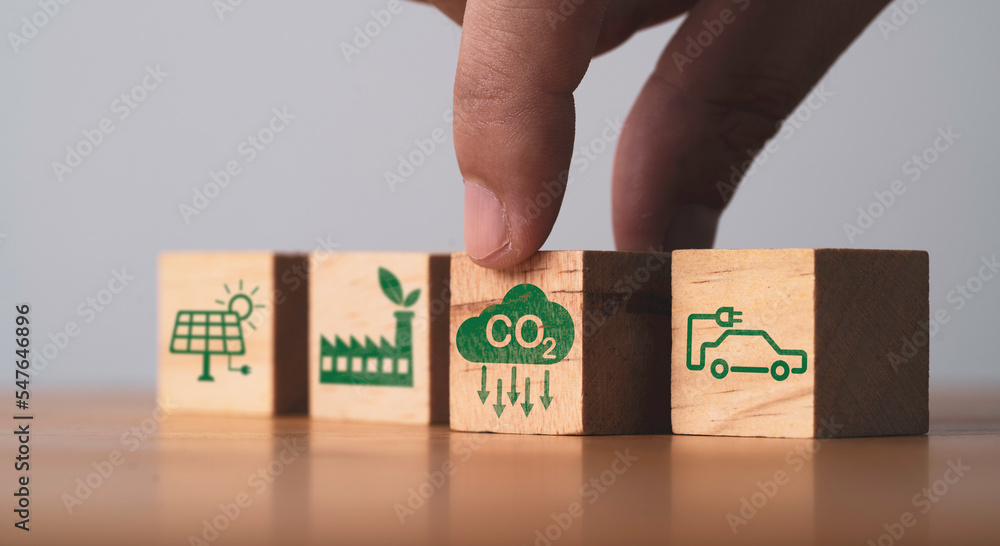 CO2 reducing ,Green factory and electric vehicle icon for decrease CO2 ...