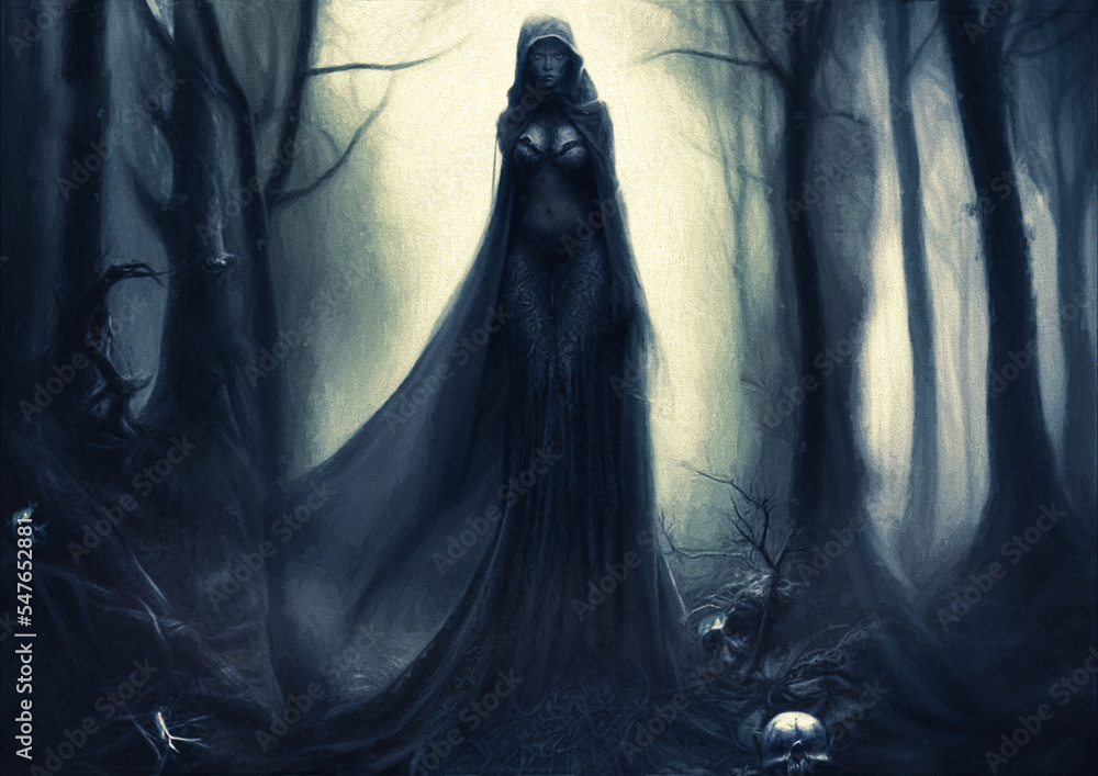 dark forest with tall mystic female tree woman roots coming from legs ...