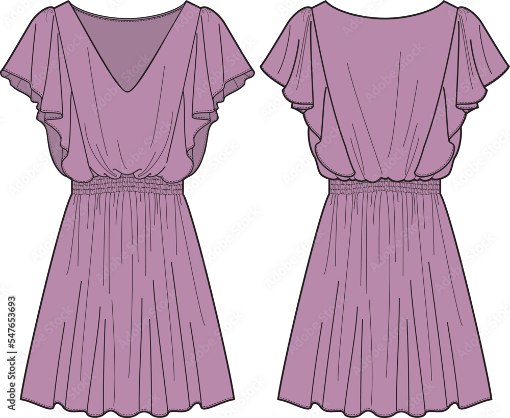 GIRLS AND WOMEN WEAR DRESS FRONT AND BACK VECTOR SKETCH Stock Vector ...