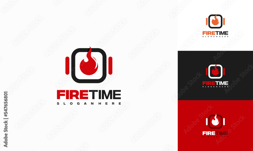 Fire Watch Logo designs concept vector, Stopwatch with fire symbol logo ...