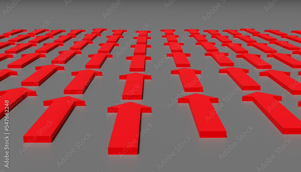 Abstract 3d illustration as a rendering of some red arrows with an ...