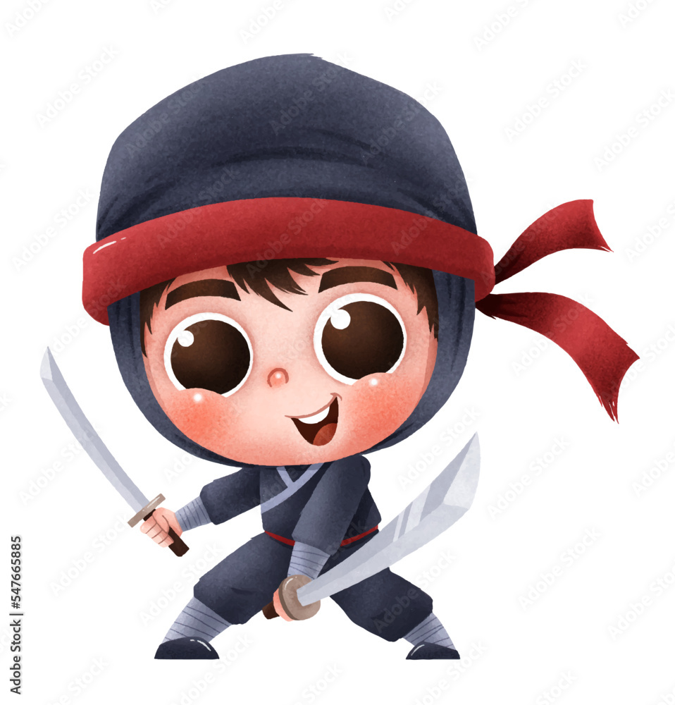 Vector illustration of Cartoon Ninja. Cute character Ninja kids Stock ...