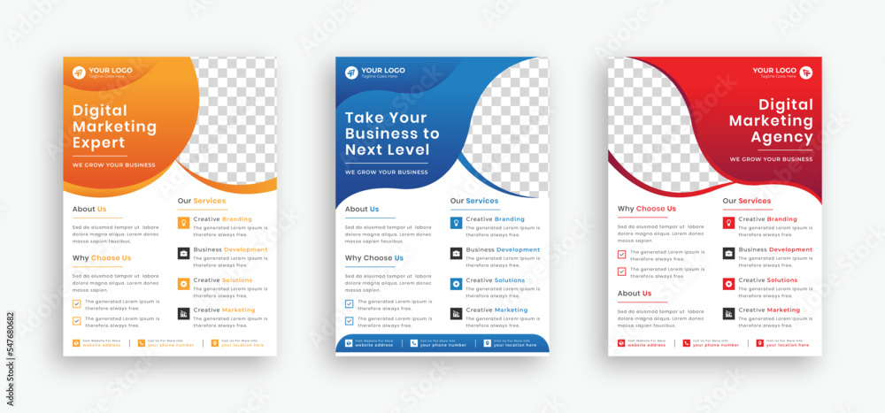 A4 flyer templates set of 3 different colors , modern business flyer ...