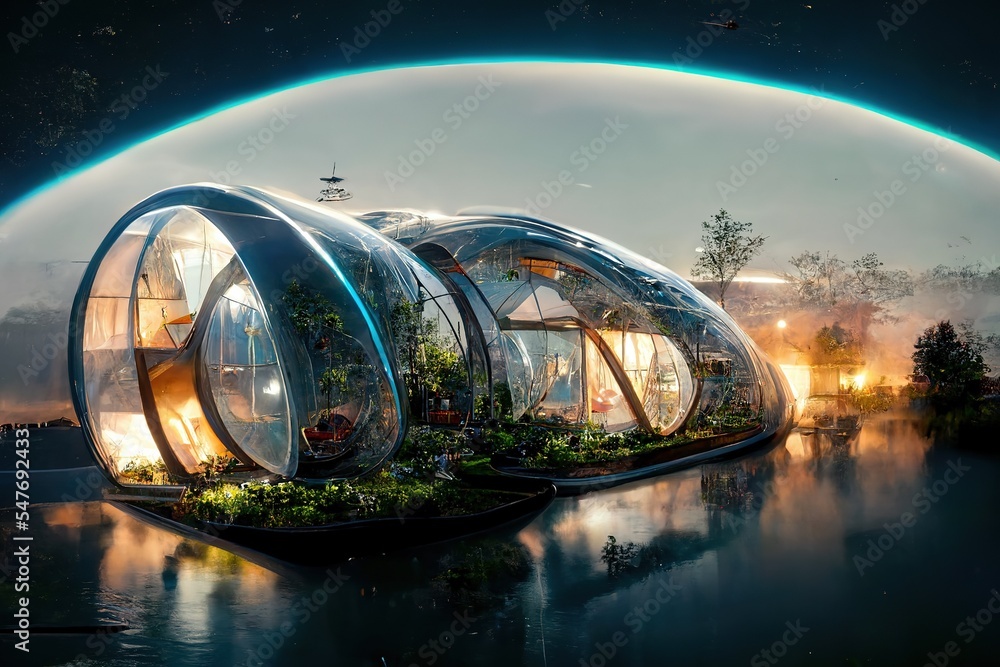 Space expansion concept of human settlement in alien world with green ...