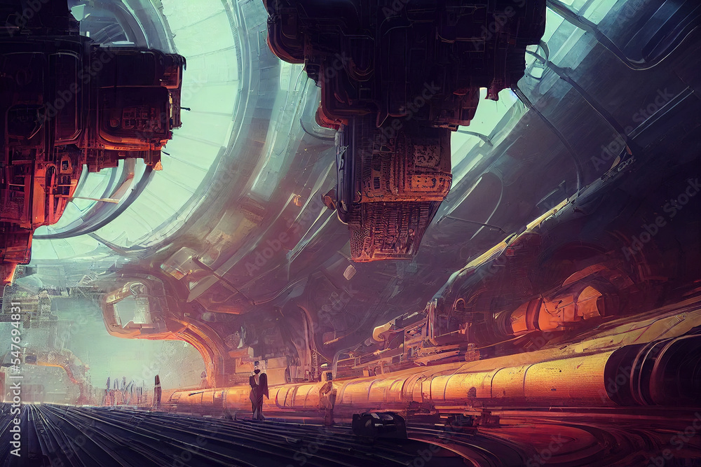 Lifeless gloomy underground city street for futuristic scifi dystopia ...