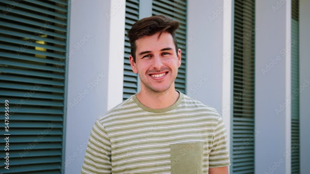 Headshot portrait of happy attractive confident young man with toothy ...