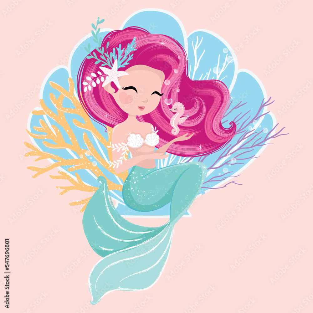 Cute mermaid vector illustration, Illustration for kids fashion ...