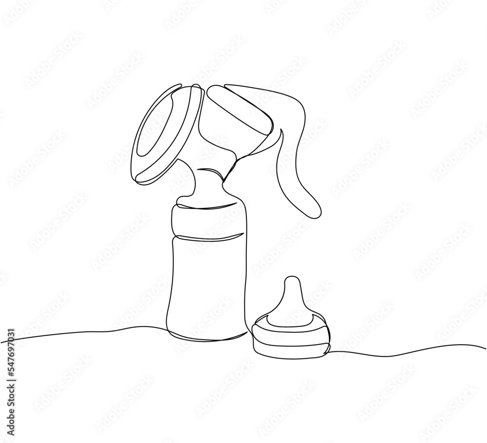 Breast pump with pacifier one line art. Continuous line drawing of milk ...