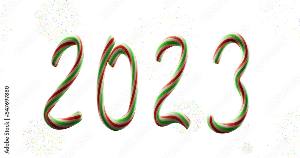 2023 new year. Figures made from Christmas candies against the backdrop ...