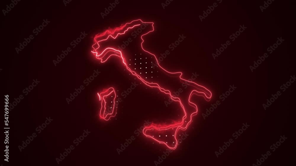 3D Moving Neon Red Italy Map Borders Outline Loop Background Stock ...