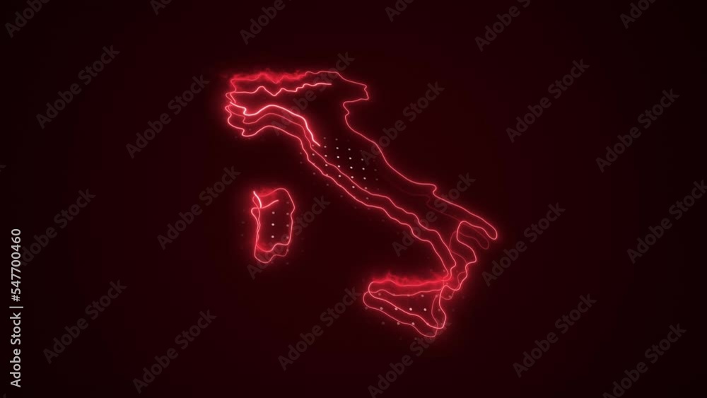 3D Neon Red Italy Map Borders Outline Loop Background Stock Video ...