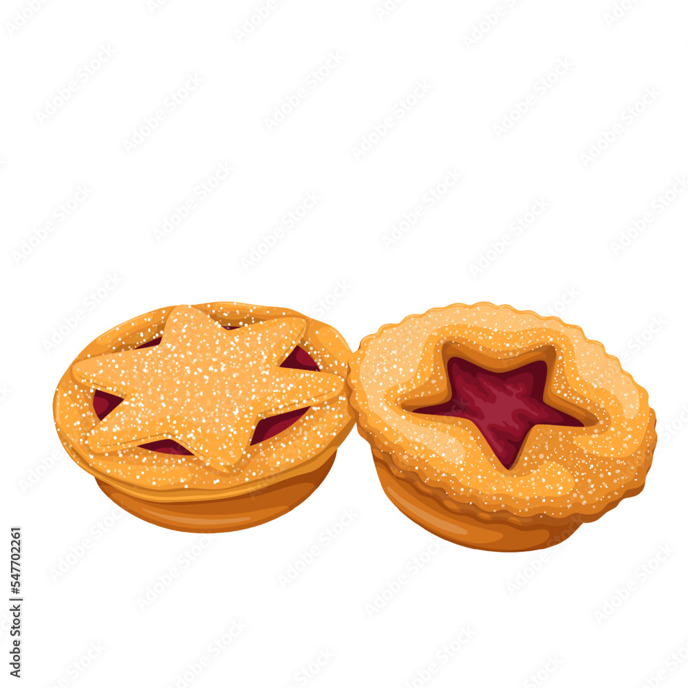 Christmas mince pie set vector illustration. Cartoon isolated cake with ...