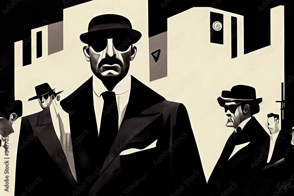 Italian mafia members in the style of art deco. Vintage mafioso ...