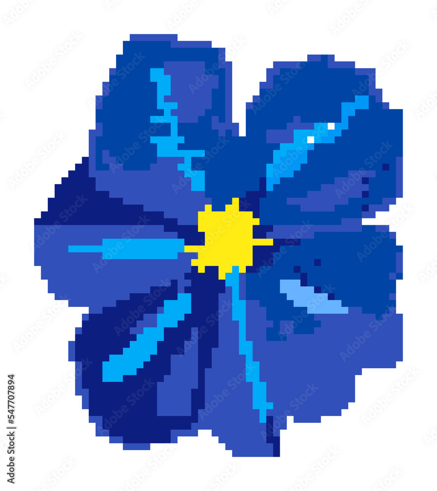 Pixel art, isolated: a violet flower seen from above. Stock ...
