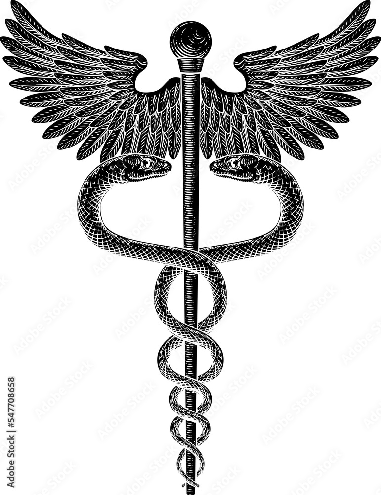 Caduceus Vintage Doctor Medical Snakes Symbol Stock Illustration ...