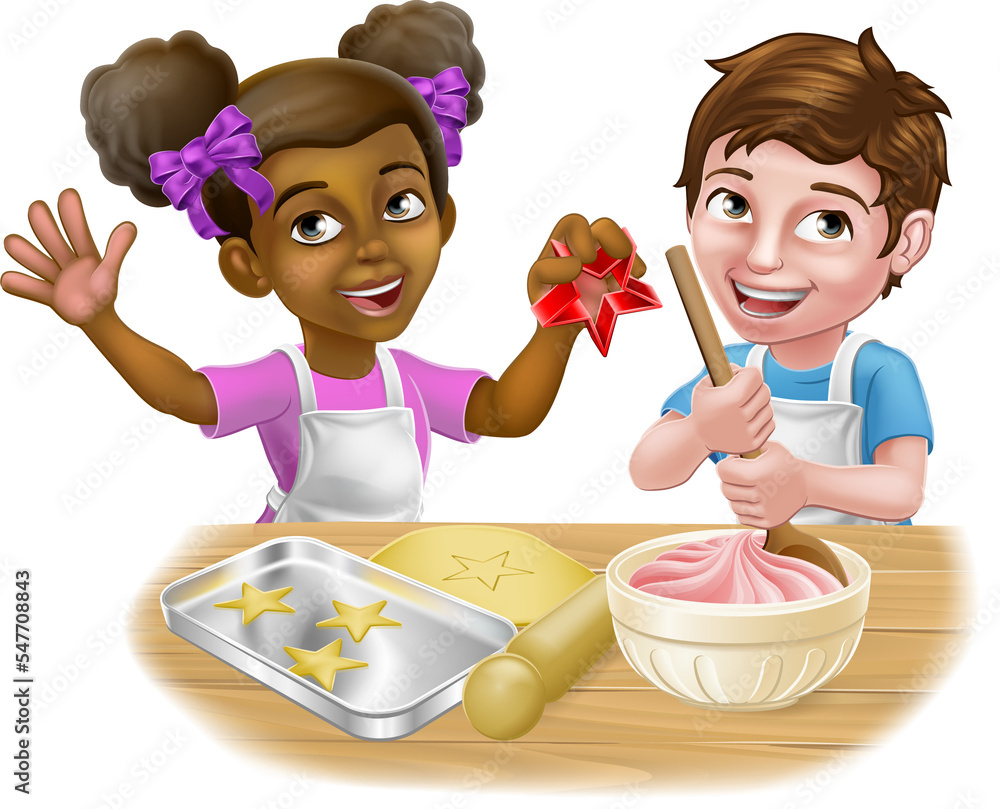 Girl and Boy Cartoon Child Chef Cook Kids Stock Illustration | Adobe Stock