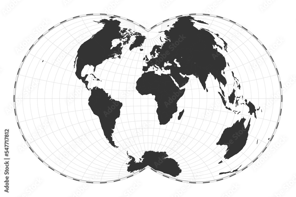 Vector world map. Nicolosi globular projection. Plan world geographical ...