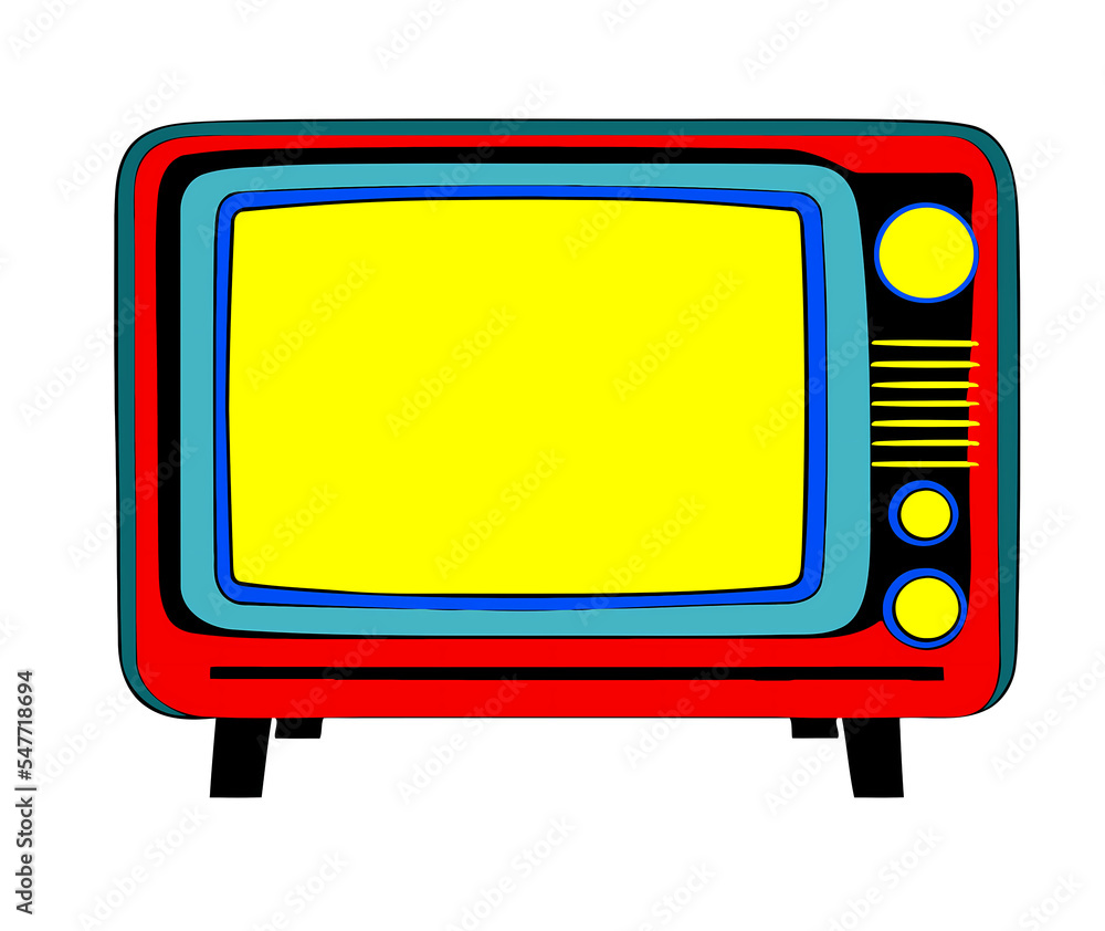Isolated cute cartoon comic style illustration of a television set ...