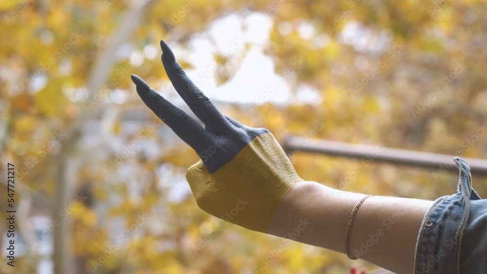 Hand In The Colors Of The Flag Of Ukraine Showing A Victory Gesture ...