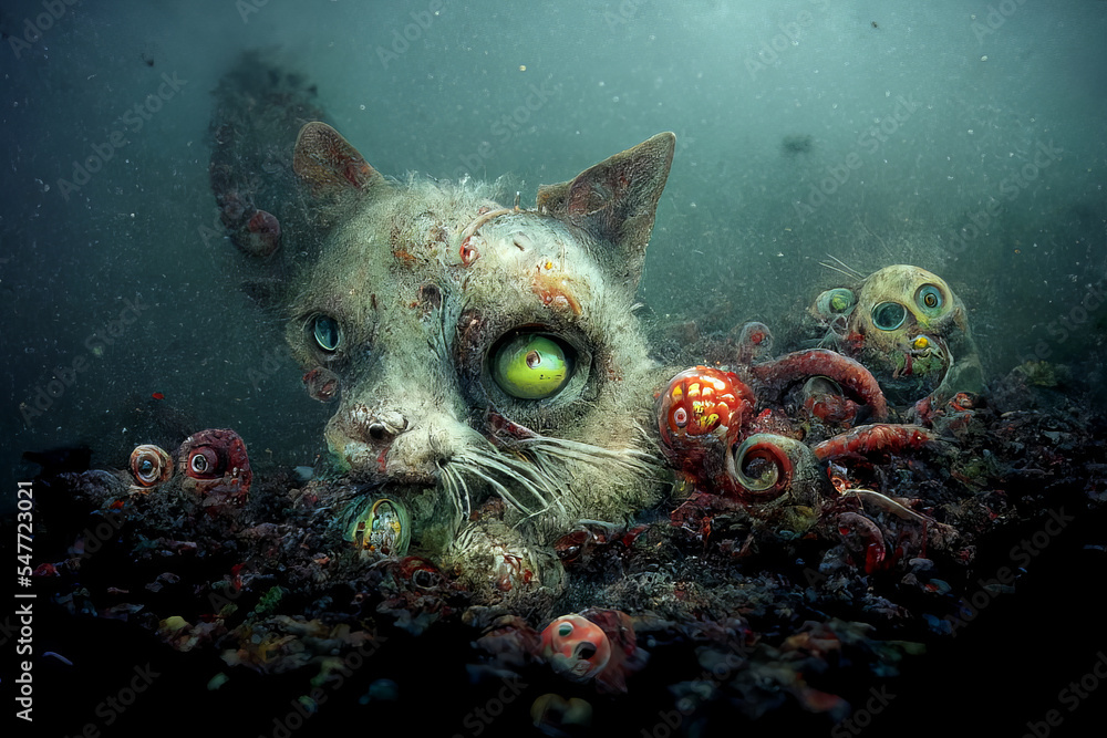 AI Underwater cat octopus mutant creature Stock Illustration | Adobe Stock