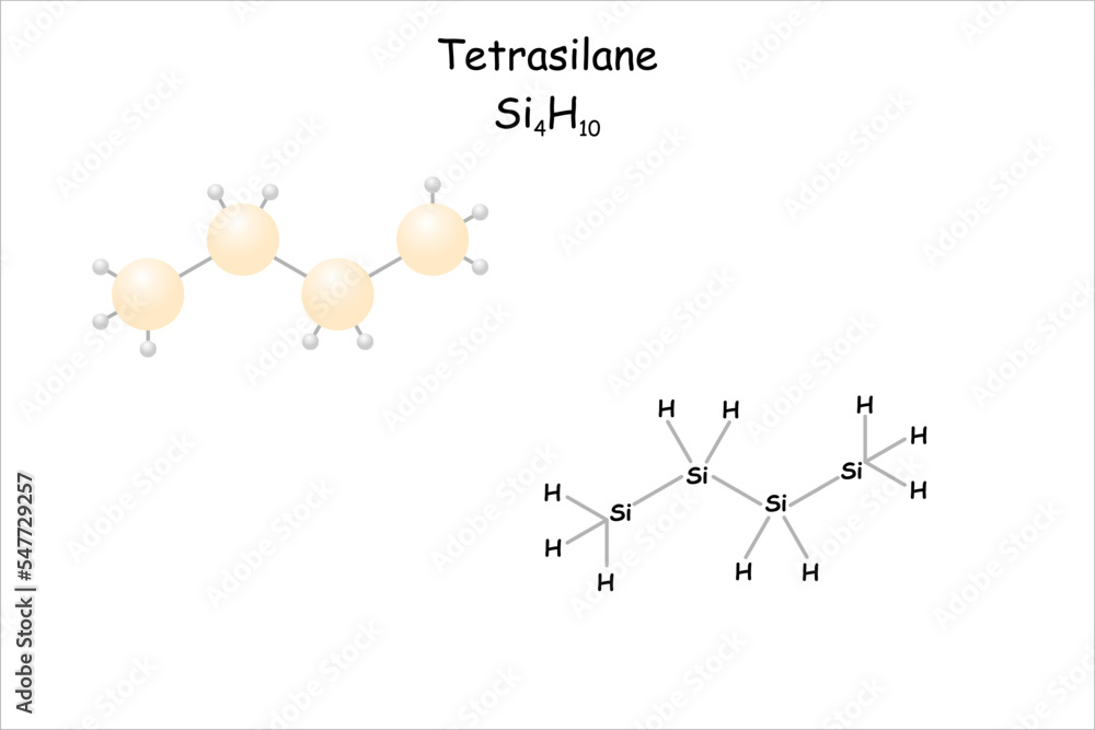 Stylized molecule model/structural formula of tetrasilane. Stock Vector ...